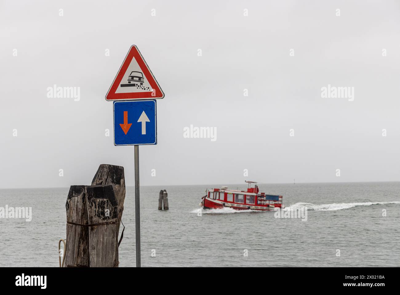 Traffic sign priority in oncoming traffic and attention roadside on the ...