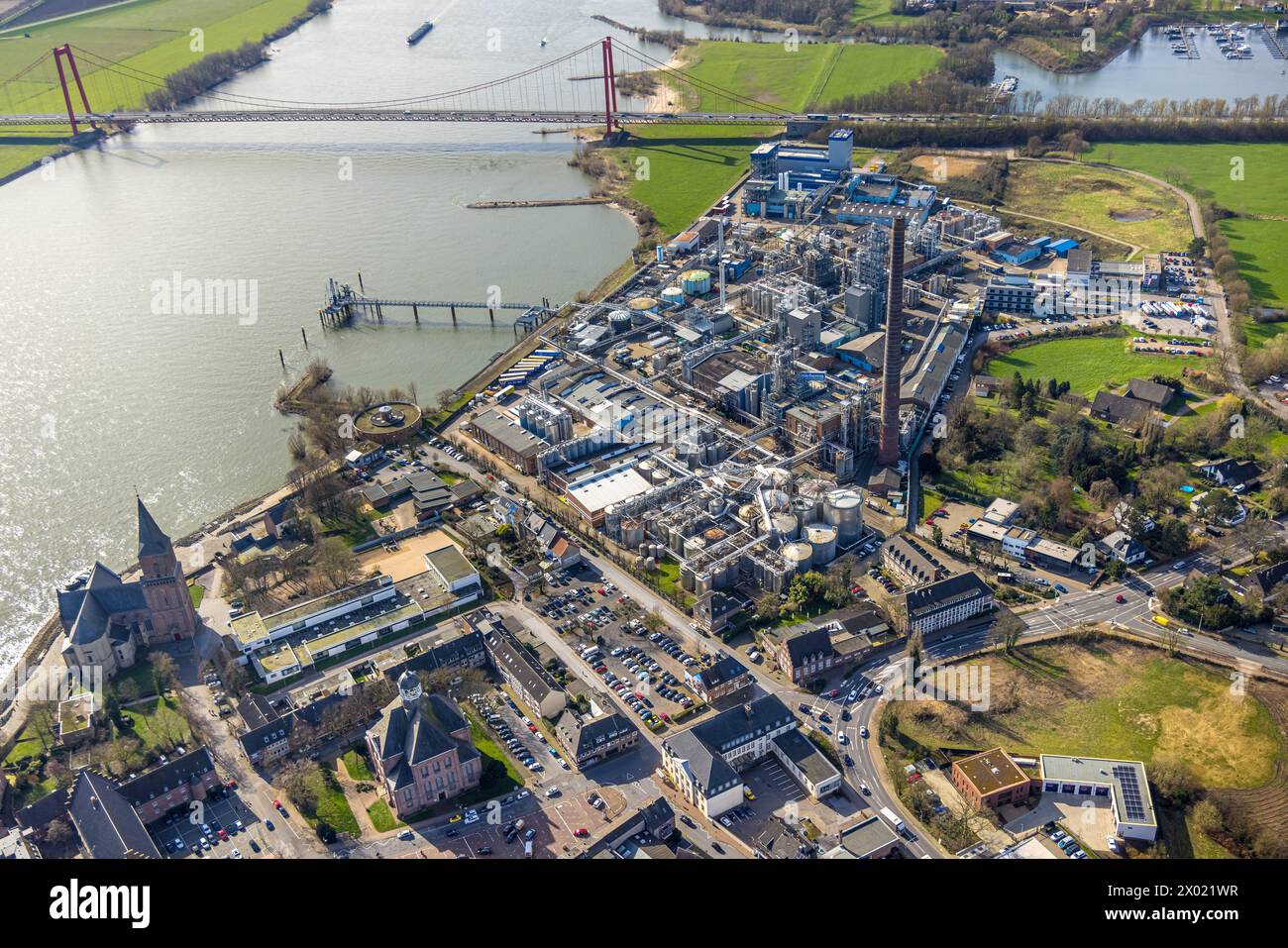 Aerial view, KLK Emmerich chemical plant and Rhine bridge Emmerich on ...