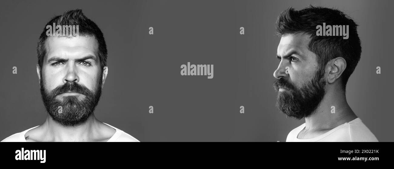 Bearded man with classic long beard. Barber, barbershop. Mustache men ...
