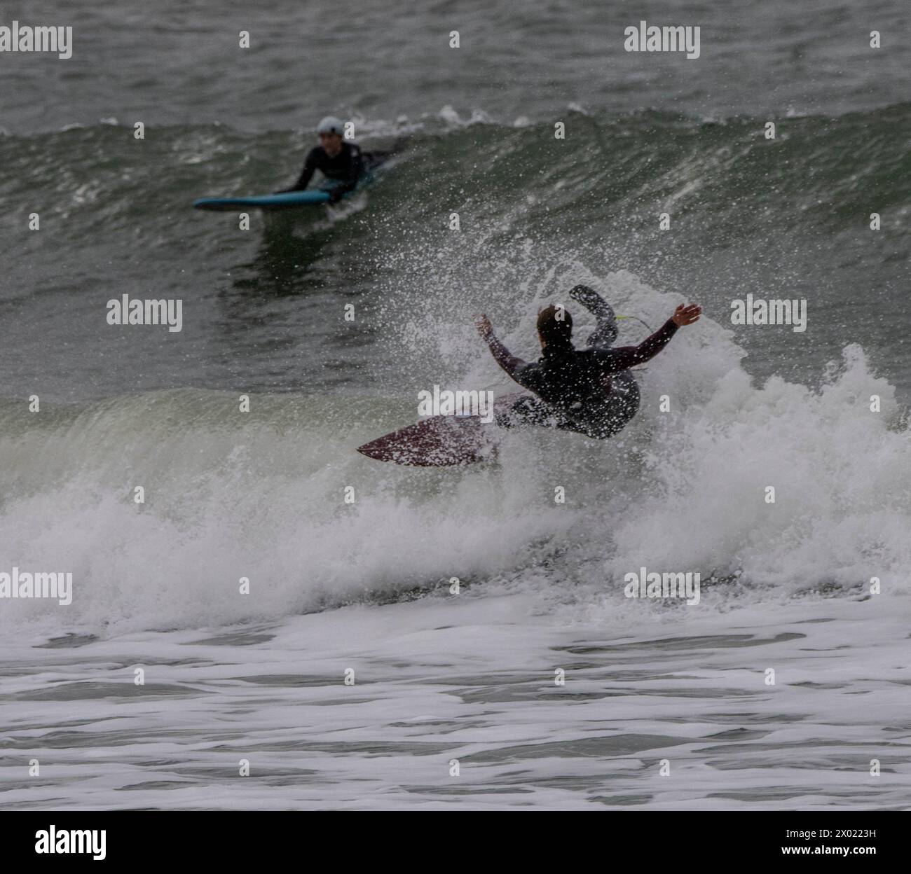 Bournemouth Dorset UK 9th Apr 2024 UK WEATHER Surfers ride the waves at ...