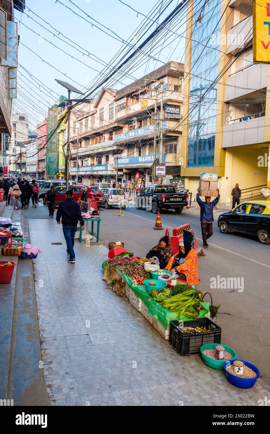 street market in Kohima, the capital of Nagaland in north east India ...