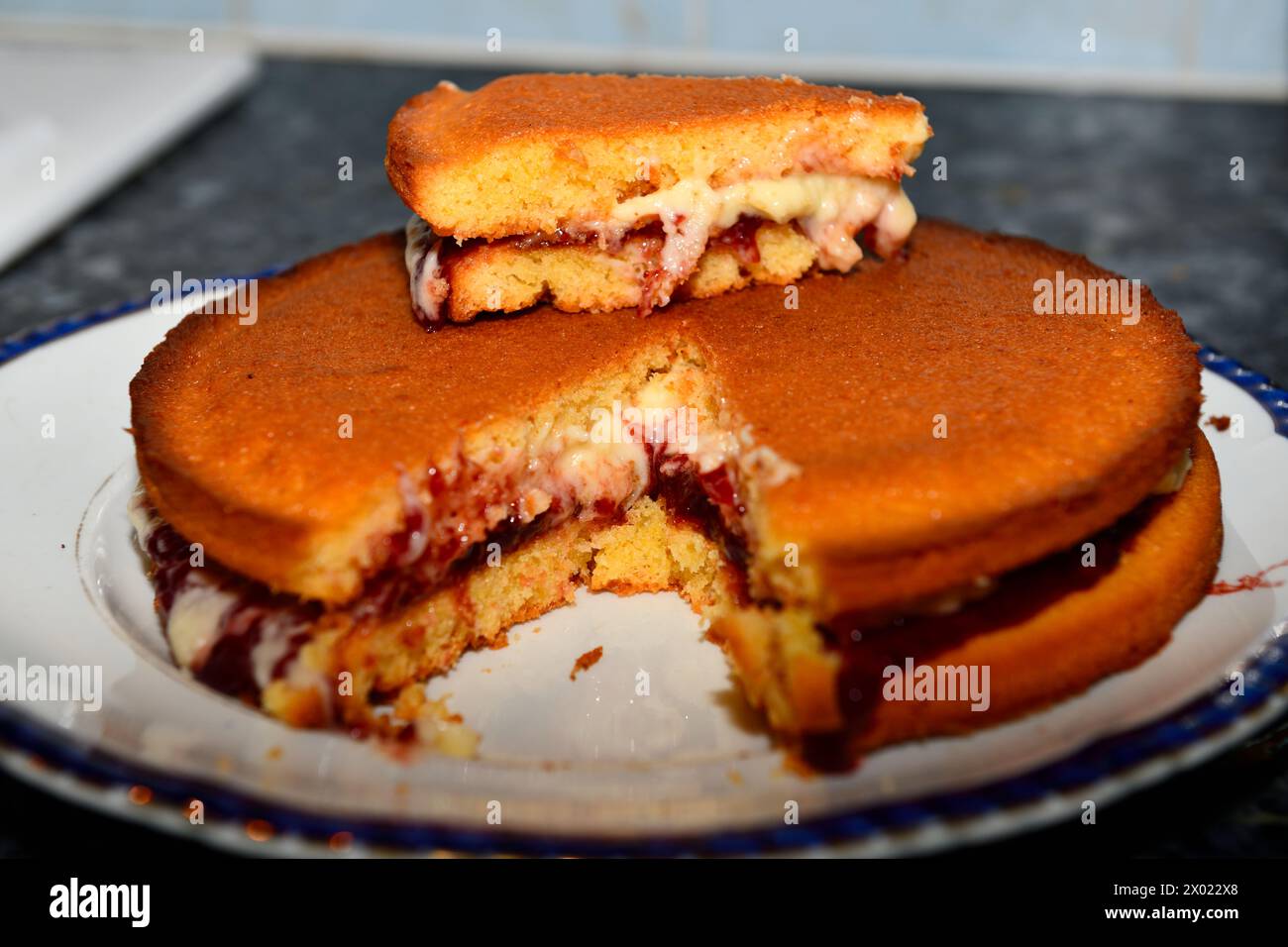 Victoria Sponge in Close up Stock Photo - Alamy