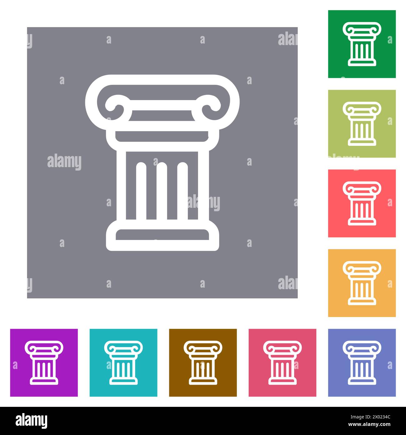 Antique ornate column outline flat icons on simple color square backgrounds Stock Vector Image ...