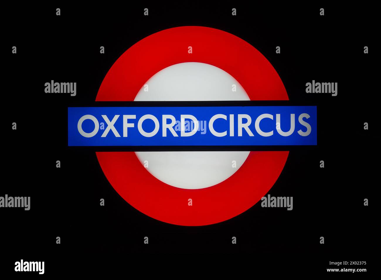 Illuminated Oxford Circus tube sign Stock Photo - Alamy