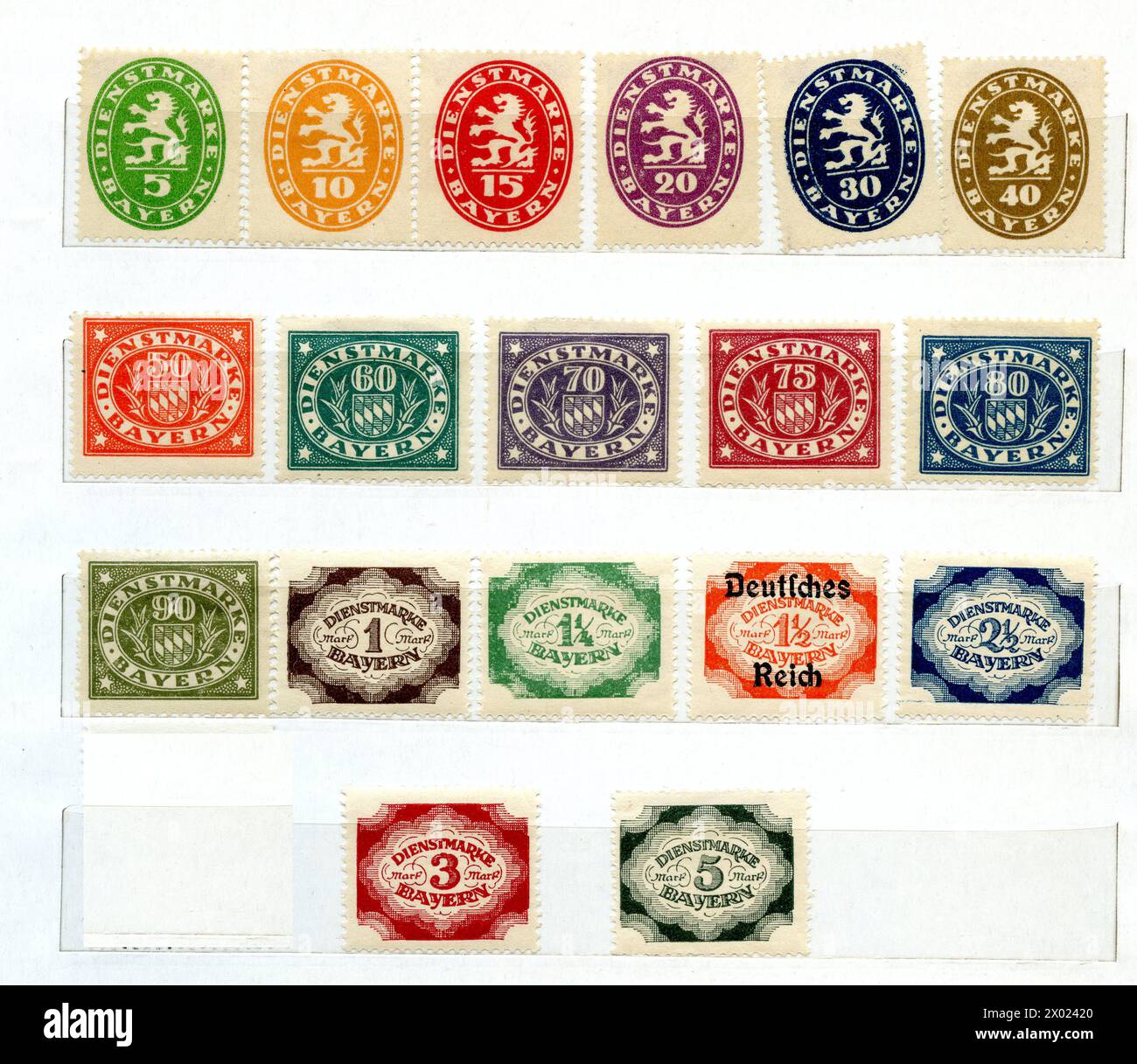 Antique Bavarian official stamps lined up in album Stock Photo - Alamy