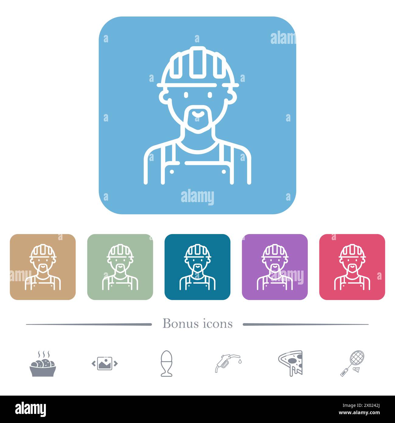 Worker avatar outline white flat icons on color rounded square ...