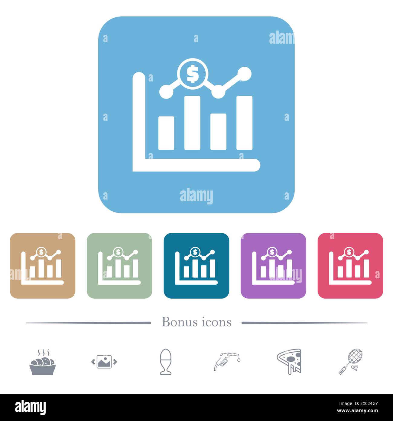 Financial growth dollar white flat icons on color rounded square ...