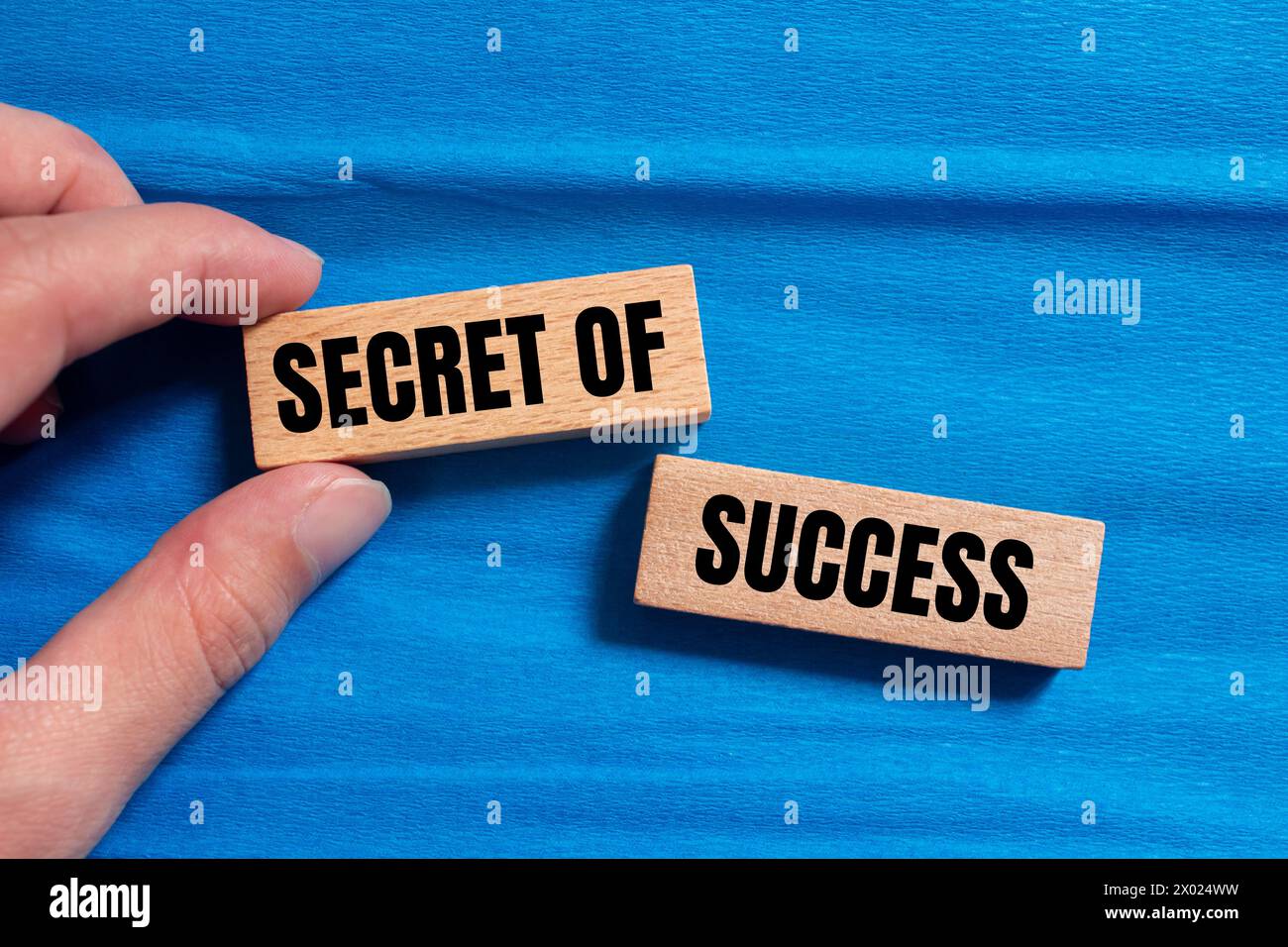 Secret of success words written on wooden blocks with blue background ...