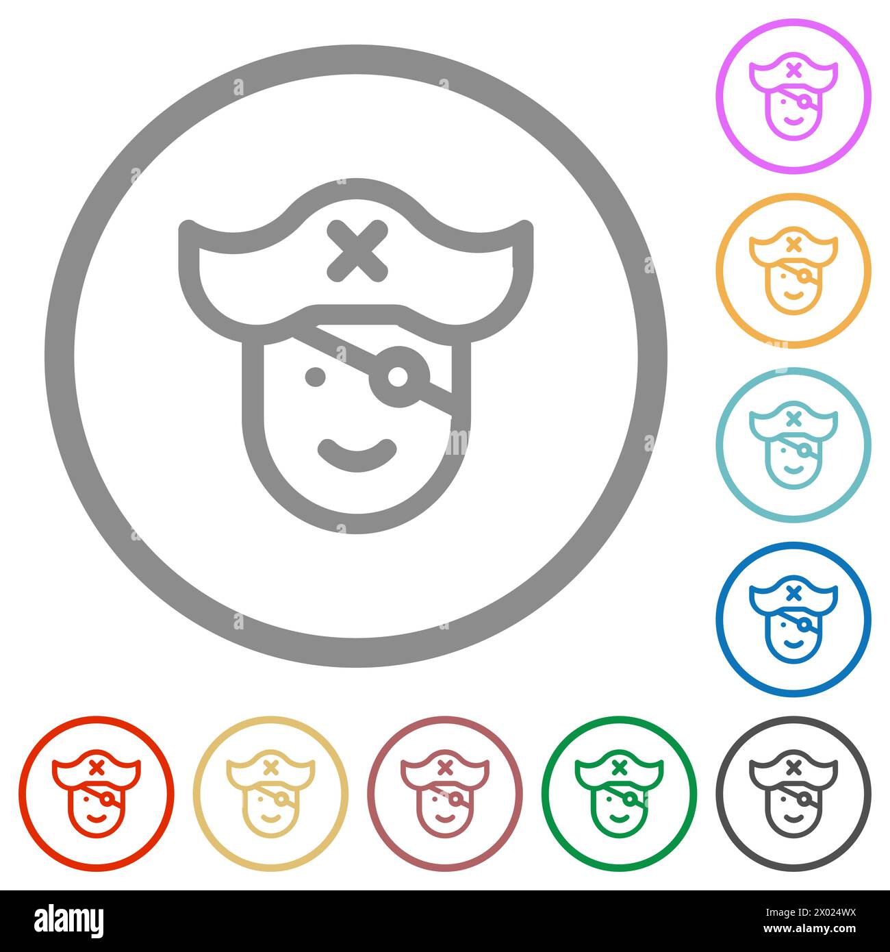 Pirate avatar outline flat color icons in round outlines on white ...
