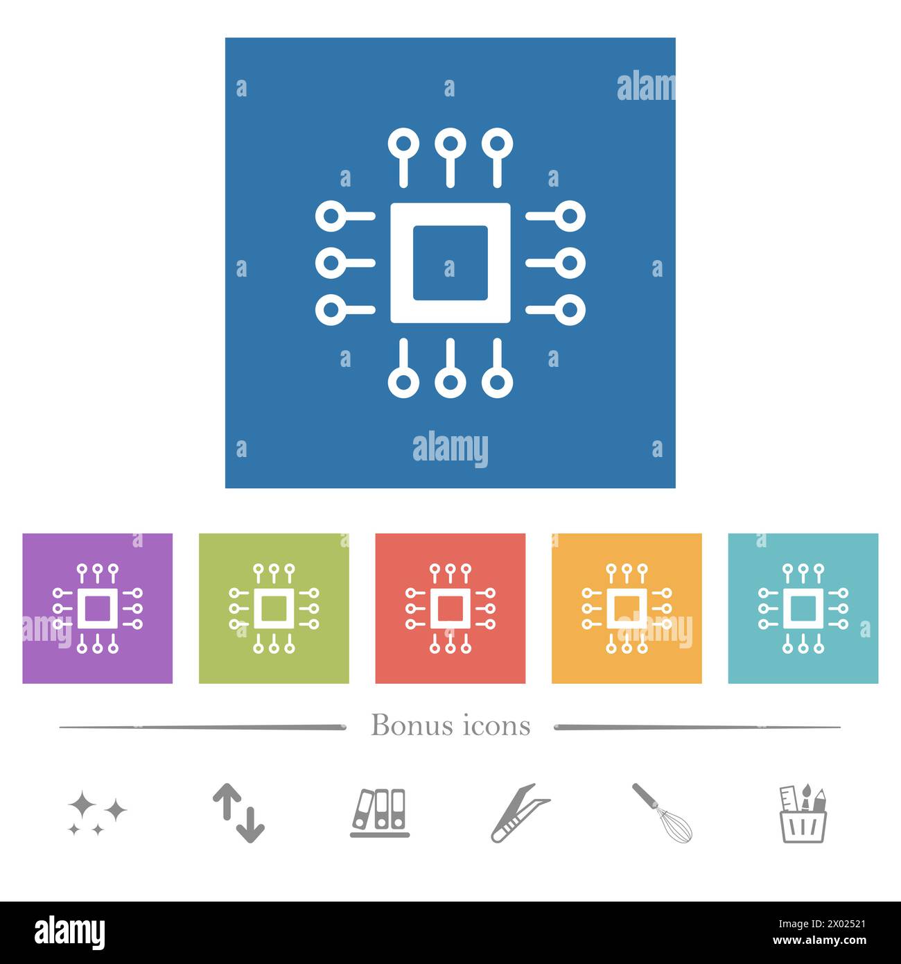 Microchip outline flat white icons in square backgrounds. 6 bonus icons included Stock Vector ...