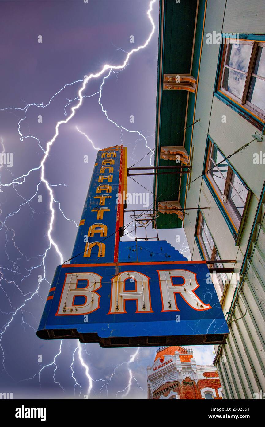 A striking image of a retro bar sign in the heart of Colorado with a ...