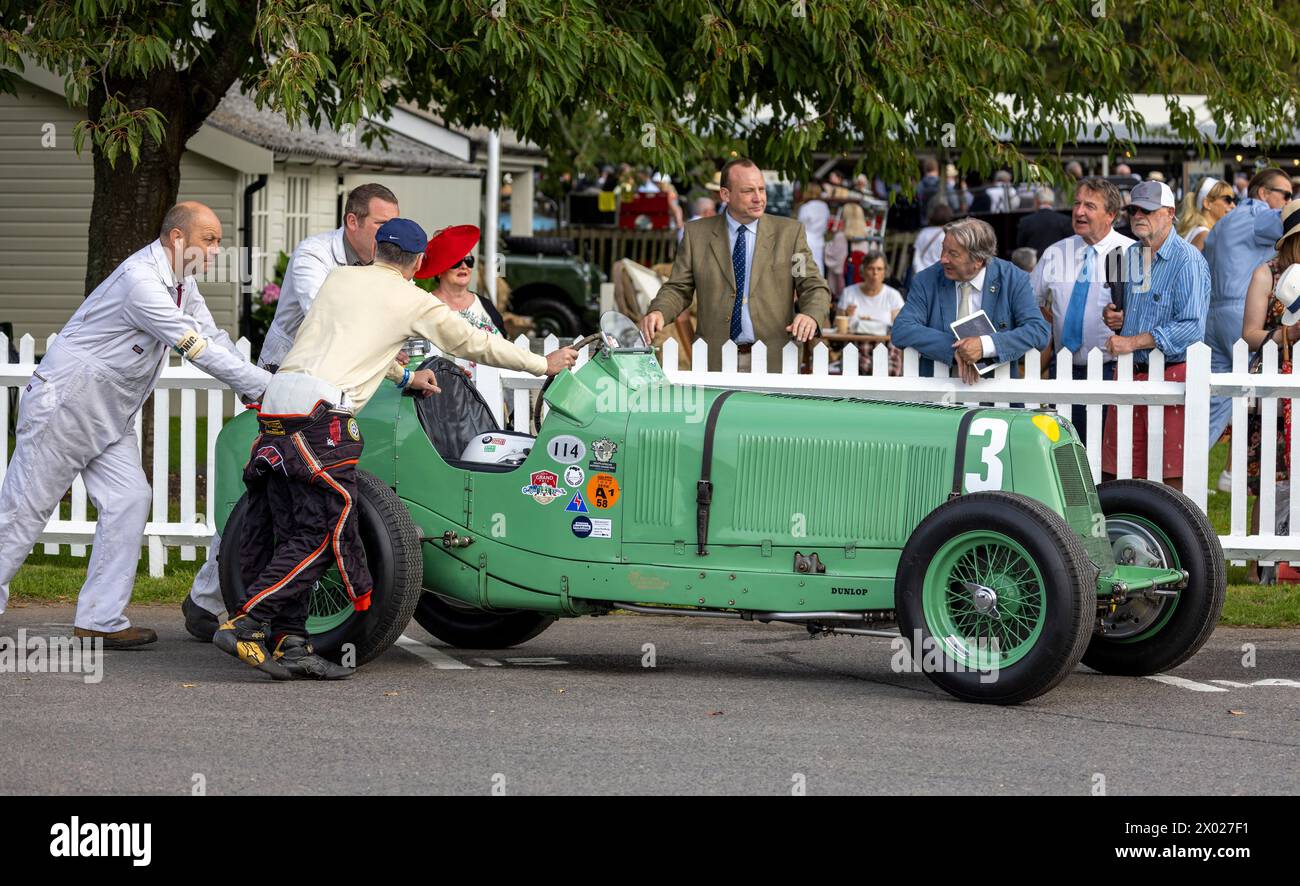 Mark Gillies' 1934 ERA A-Type R3A is rolled into the holding paddock ...