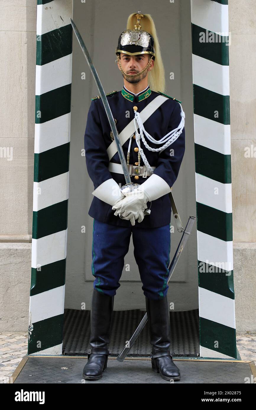 A sentry at the Portuguese National Republican Guard (GNR) headquarters ...