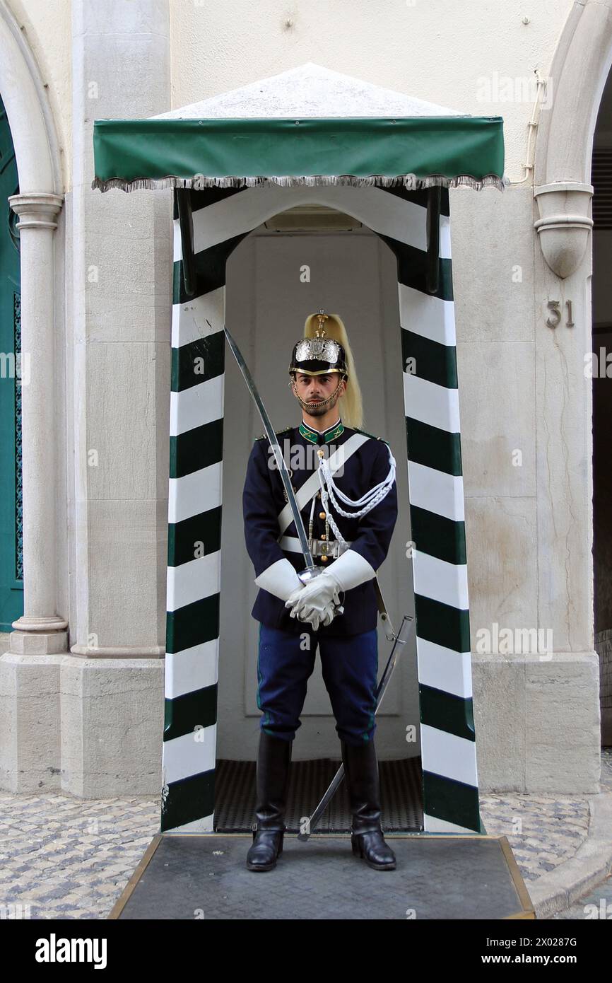 A sentry at the Portuguese National Republican Guard (GNR) headquarters ...