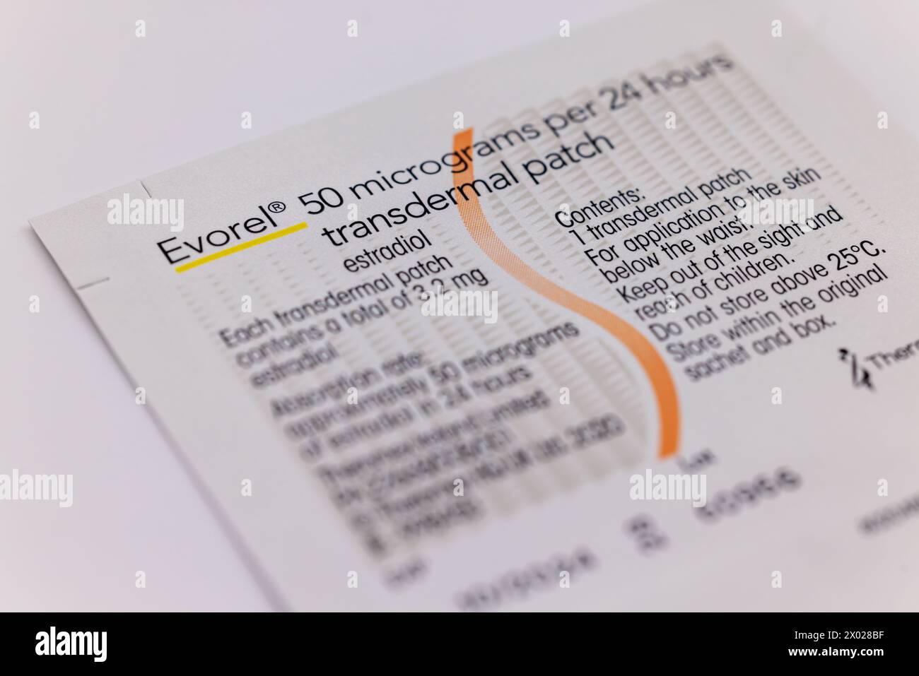 "Evorel" hormone replacement therapy (HRT) transdermal patch containing ...