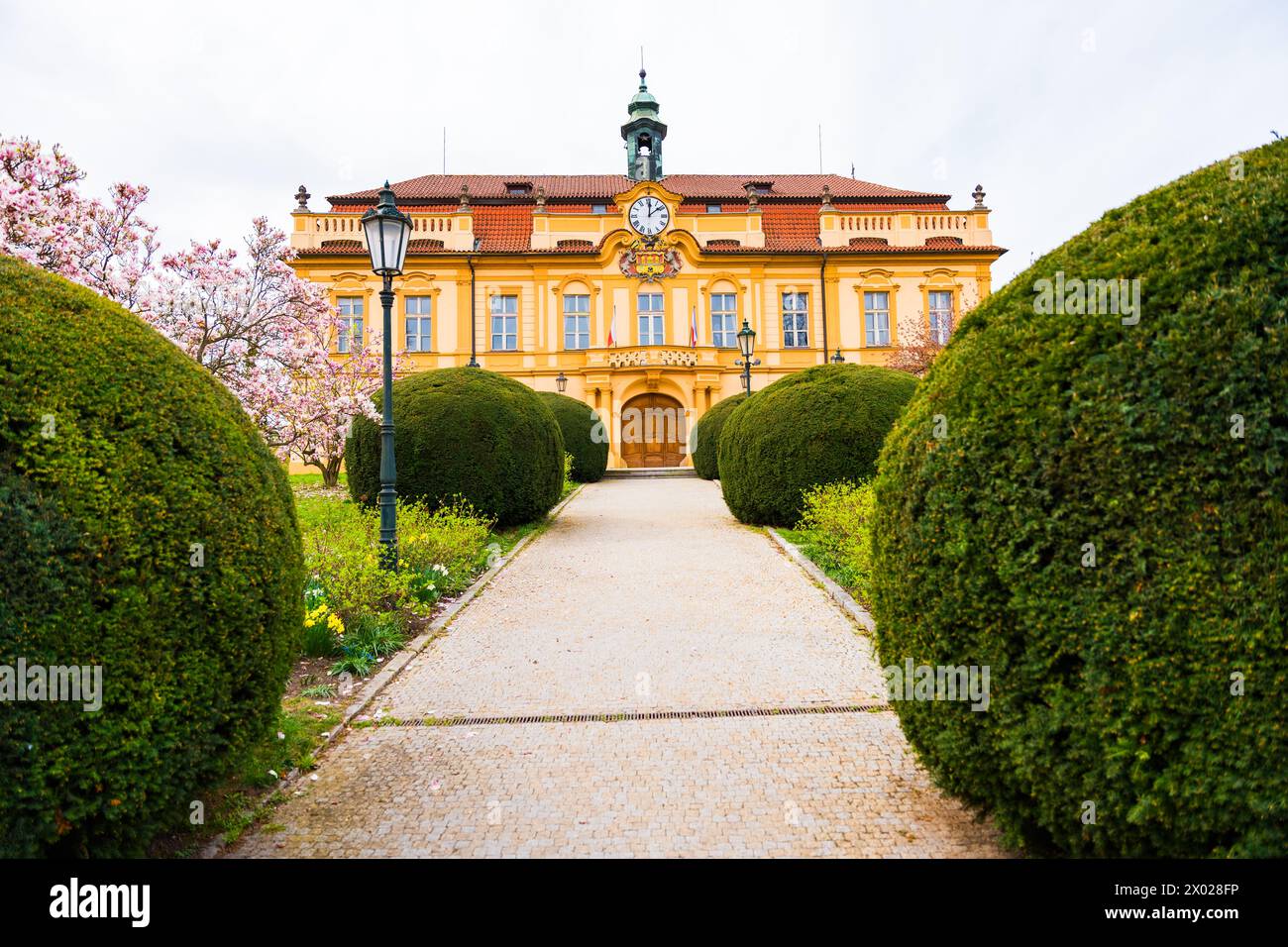 Liben Castle in Rococo style in spring with magnolia tree Stock Photo ...