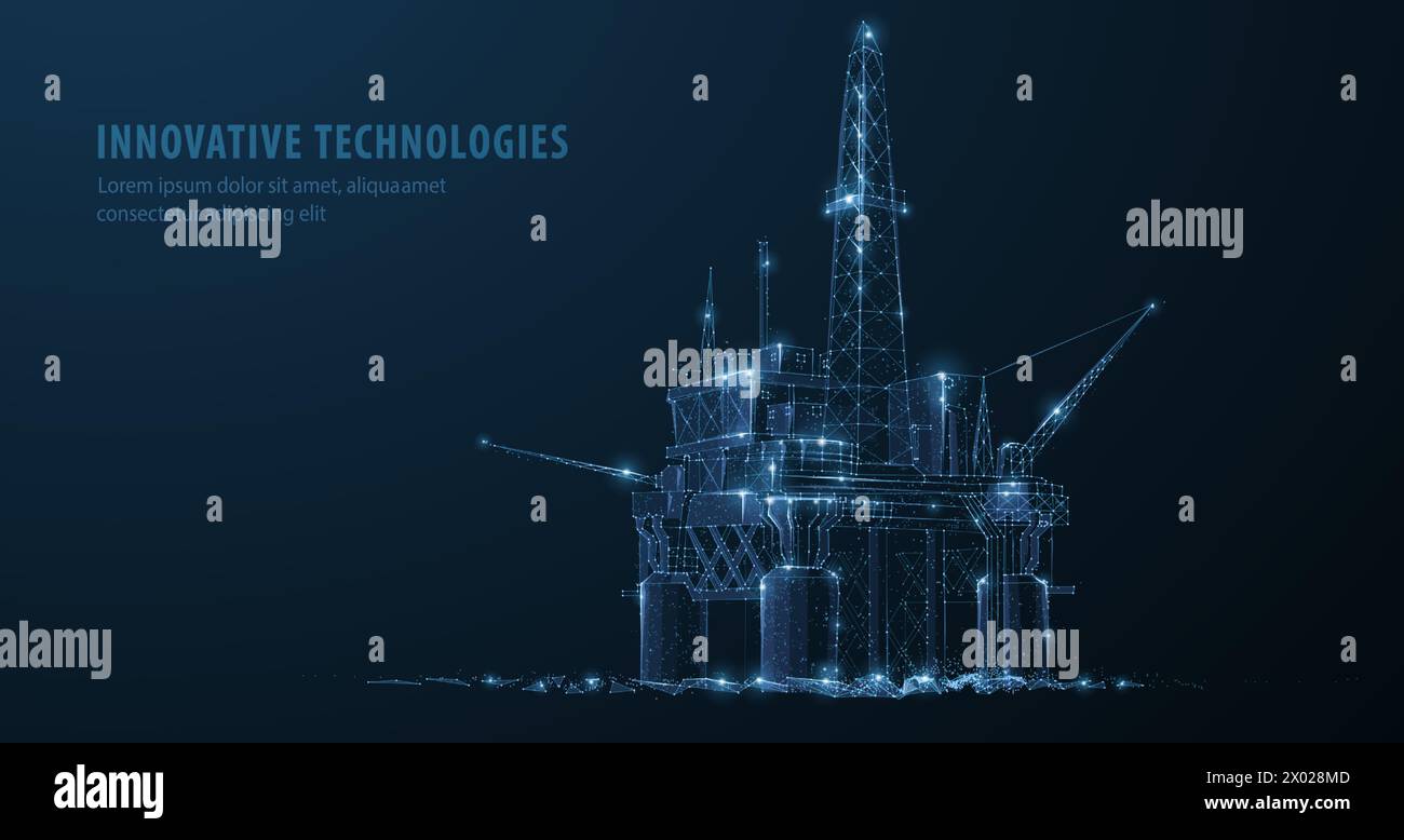 Oil rig. Abstract 3d floating rig platform isolated on blue. gas ...