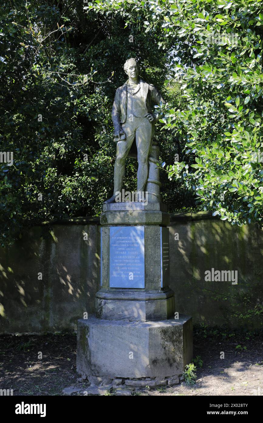 Edward Charlesworth statue in the Lawns, an old hospital on Union Road ...
