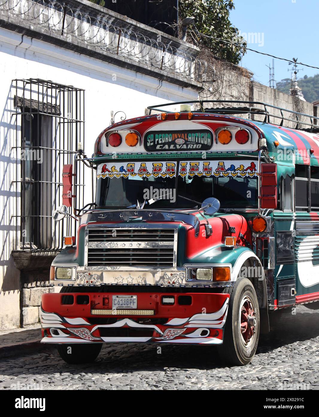 Antigua,Guatemala.Chicken bus.Vibrantly coloured privately owned bus ...