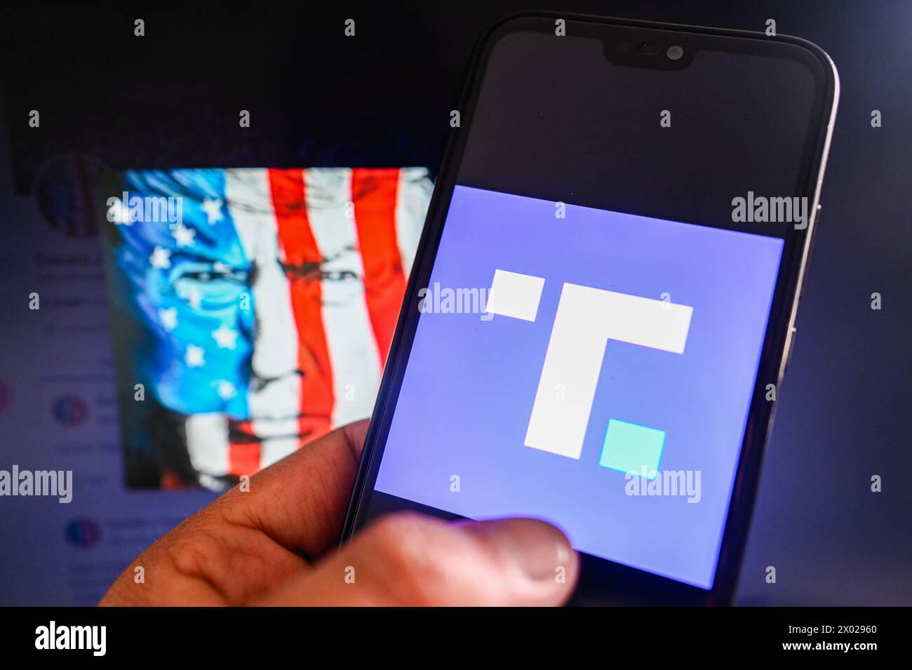 In this photo illustration, a Truth Social logo is displayed on a ...