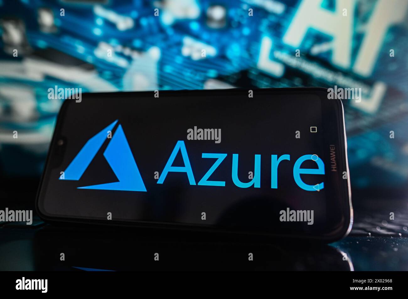 In this photo illustration, a Microsoft Azure logo is displayed on a smartphone with Artificial ...