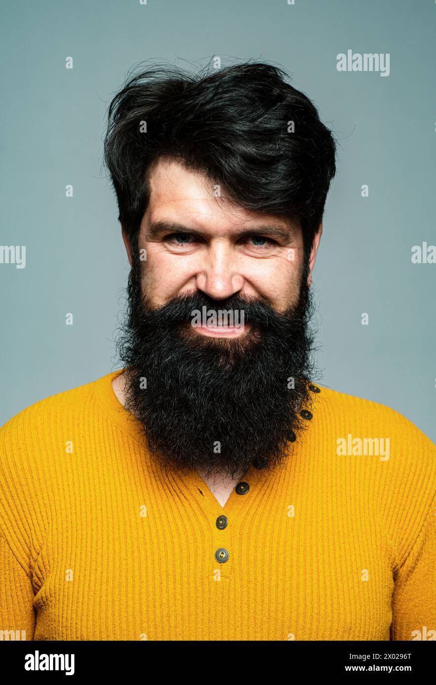 Bearded man smile face. Handsome smiling guy. Positive facial ...