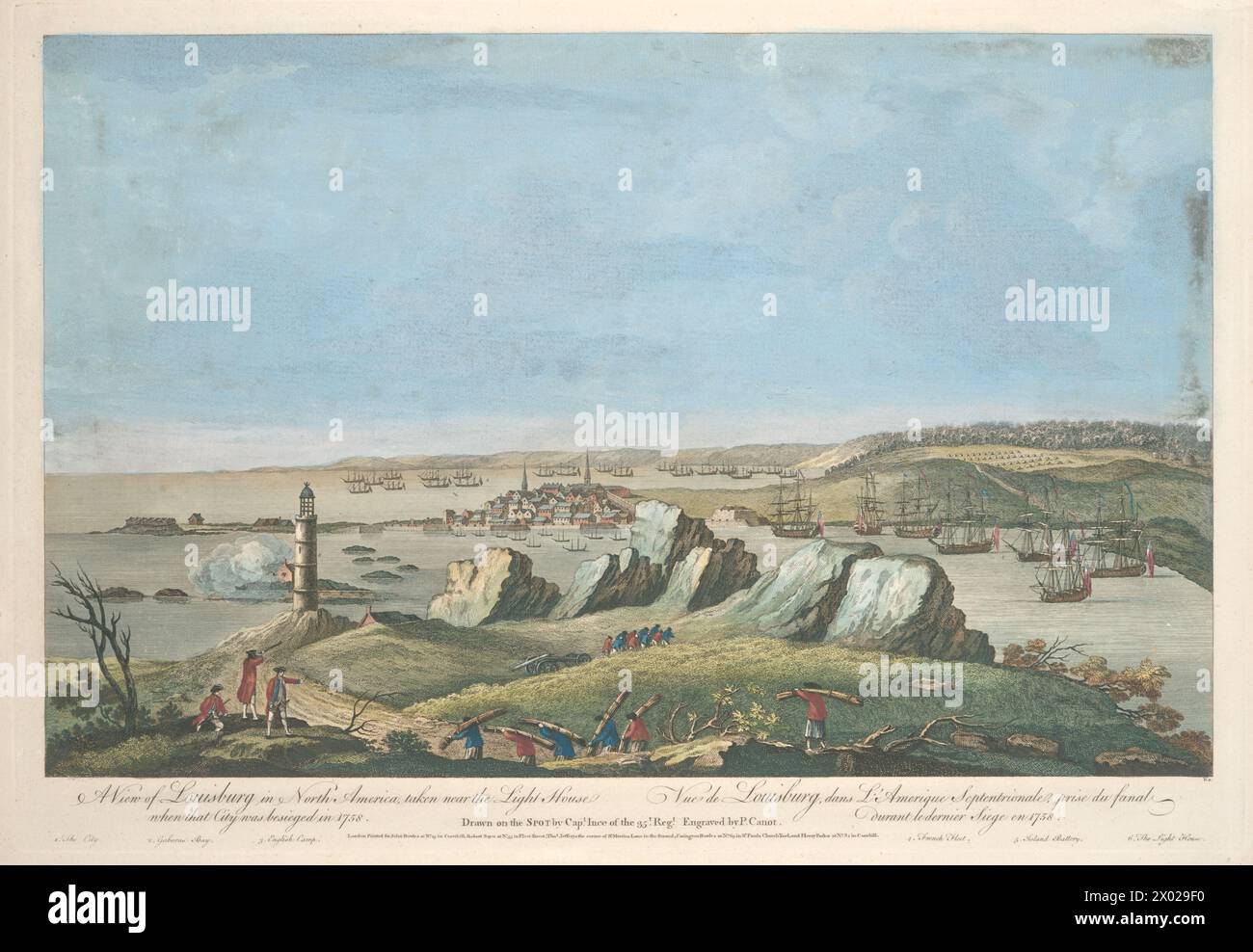 A view of Louisbourg in North America. Artist Charles Ince. 1760s Stock ...