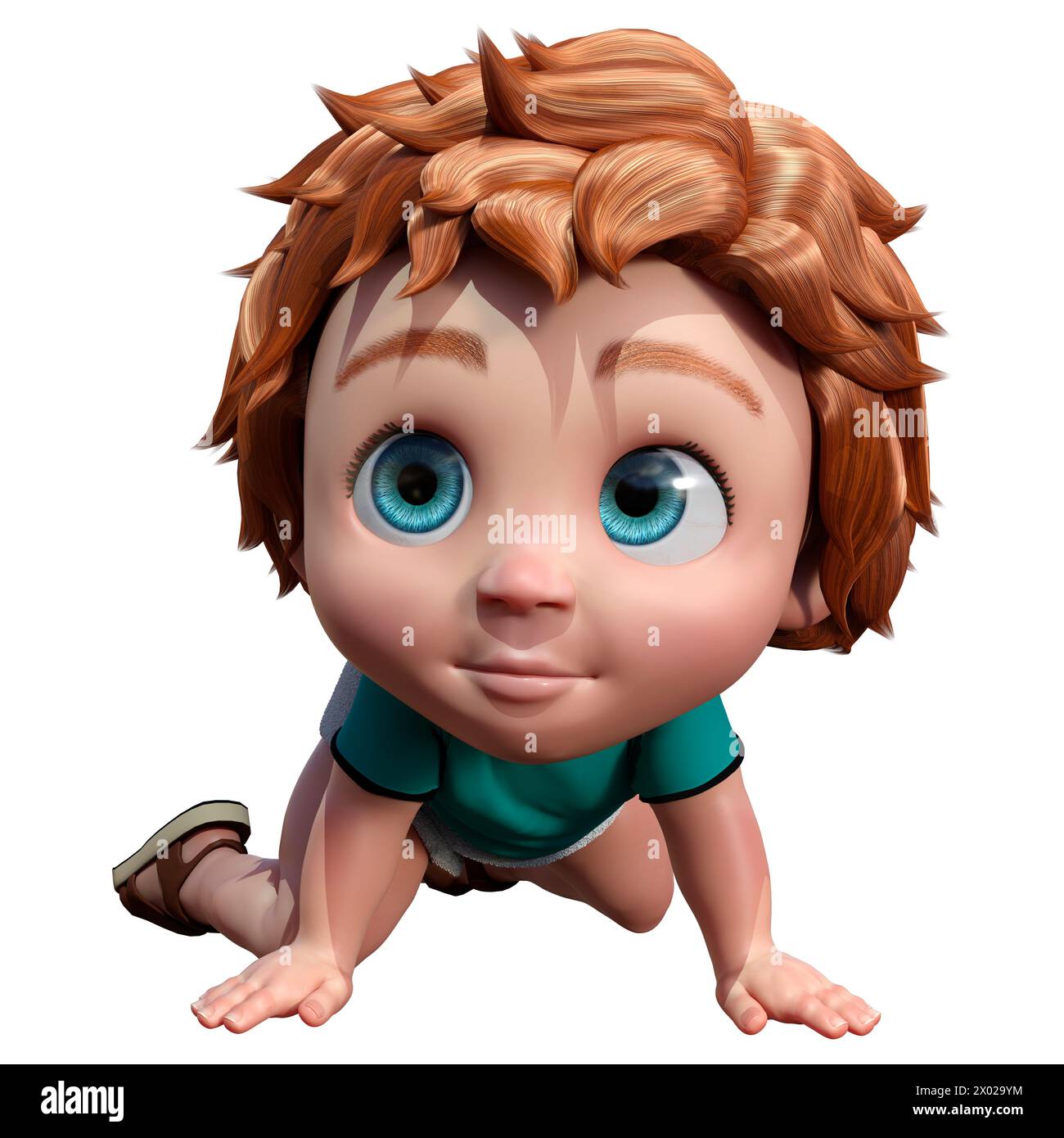 3D rendering of a cute cartoon baby boy isolated on white background ...