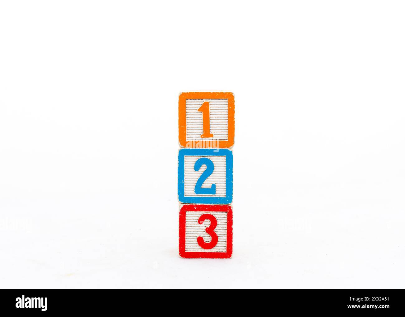 Wooden blocks with number one, two and three isolated on white ...