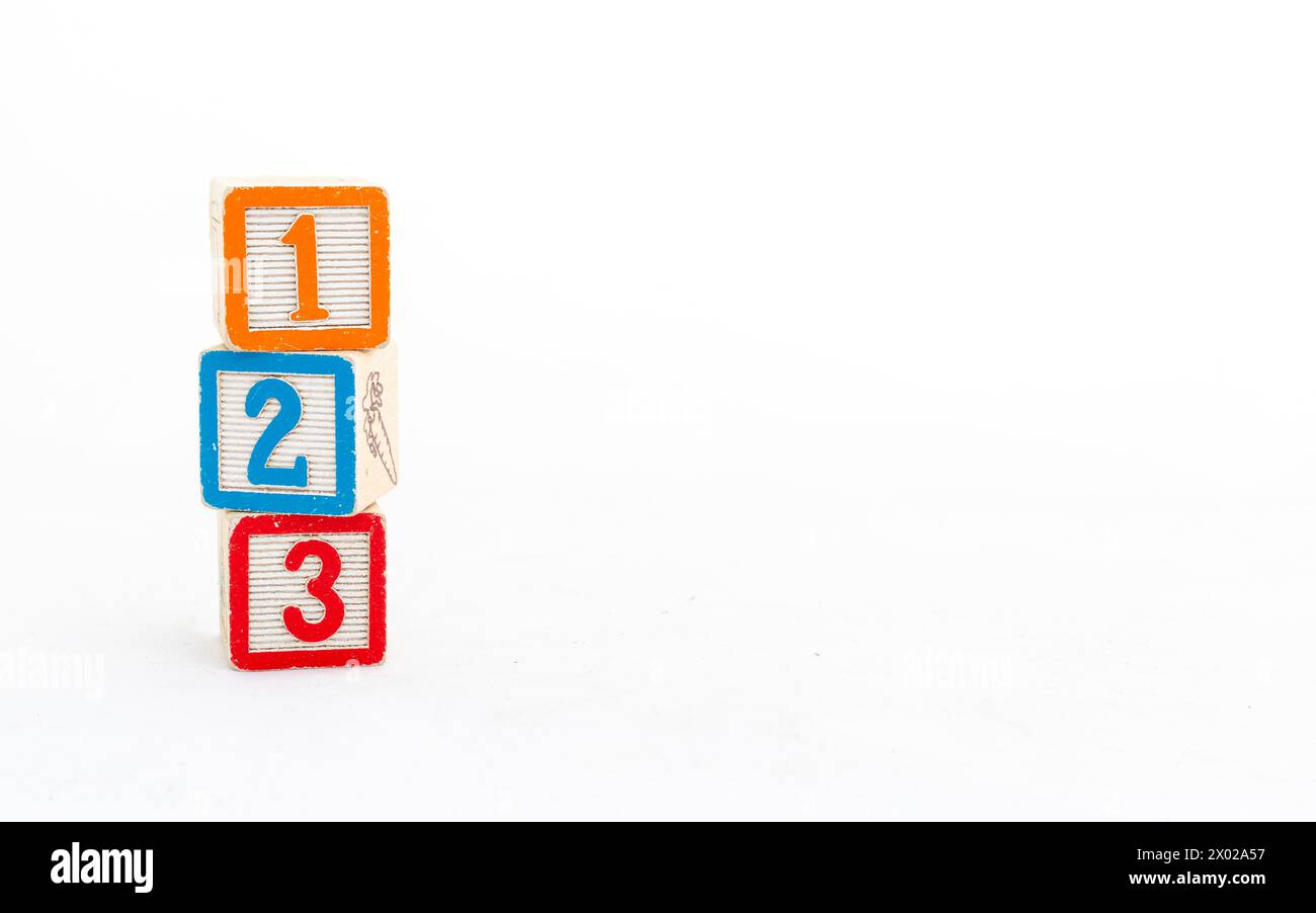 Educational wooden blocks with numbers isolated on white background ...