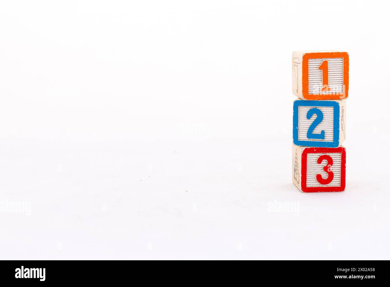 Wooden blocks with 1, 2 and 3 number isolated on white background with ...