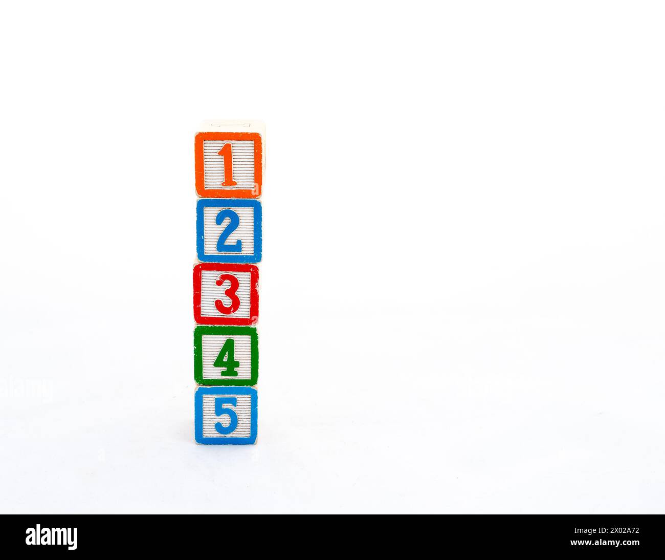 Educational toy blocks tower with 1, 2, 3, 4 and 5 numbers isolated on ...