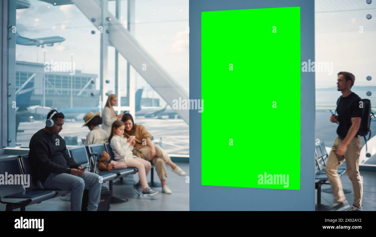 Airport Terminal: Green Screen Advertising Billboard, Arrival Display ...