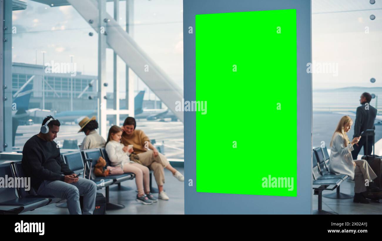 Airport Terminal: Green Screen Advertising Billboard, Arrival Display ...