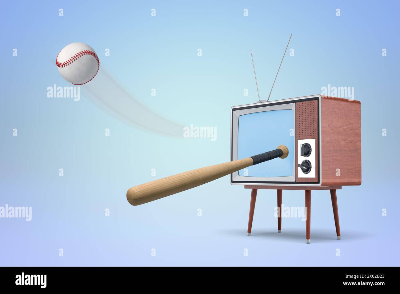 Vintage television with baseball and bat Stock Photo - Alamy
