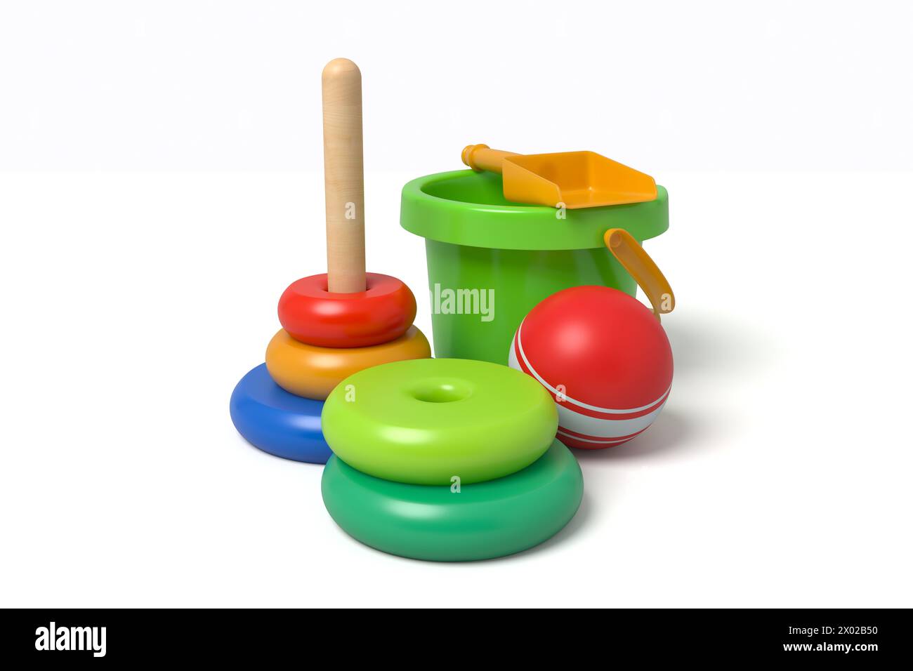 Toy pyramid with bucket and ball 3D render Stock Photo - Alamy