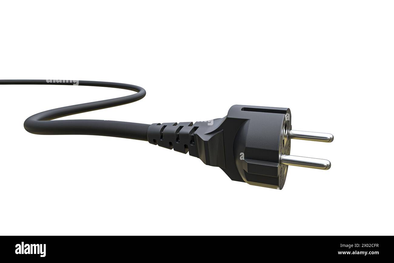 black electric power plug with cable, isolated on white background. 3d ...