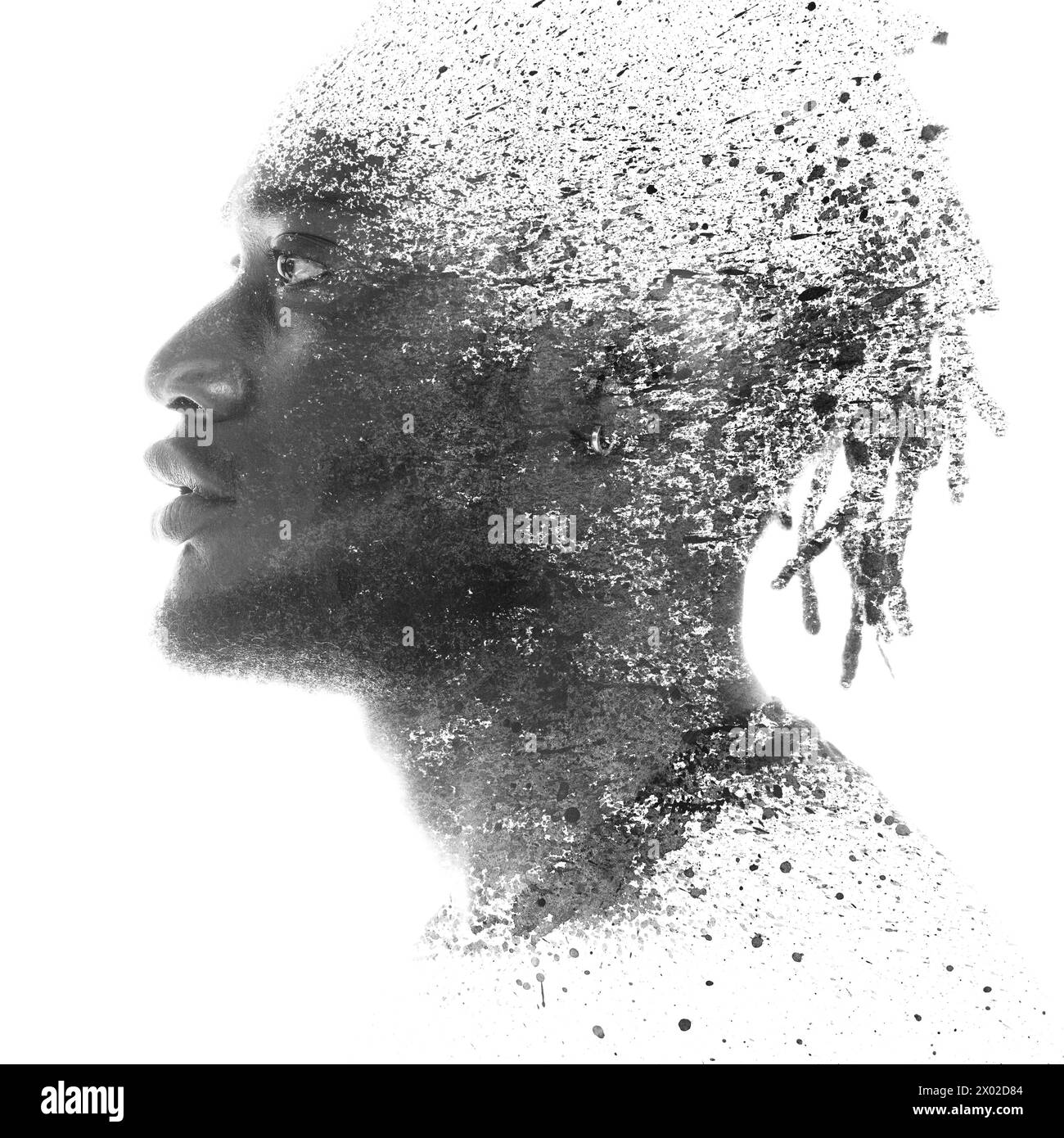 A paintography double exposure profile portrait merged with paint ...