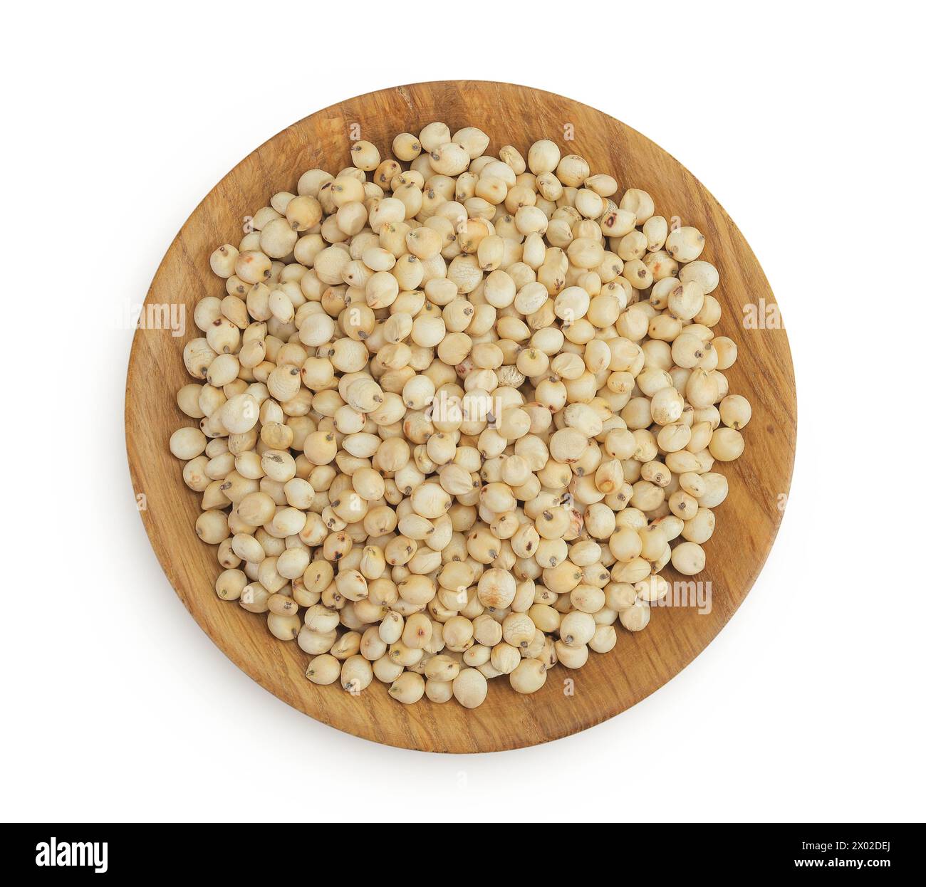 Sorghum seeds in wooden bowl isolated on white background. Top view ...