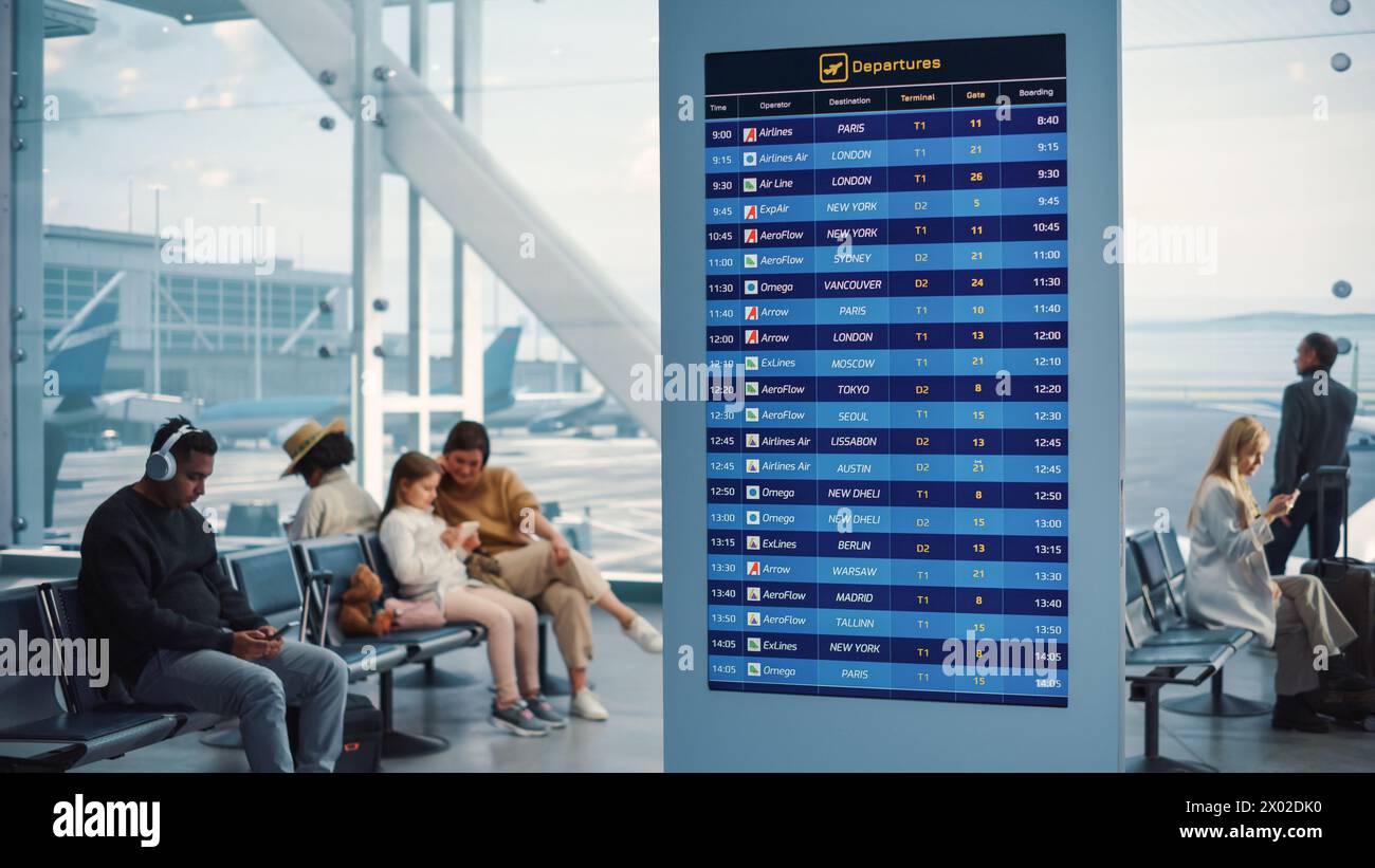 Airport Terminal: Arrival, Departure Information Display Showing all ...