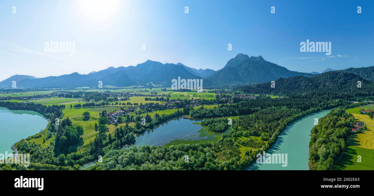 Die Lechmündung in den Forggensee bei Füssen von oben Ausblick auf den ...