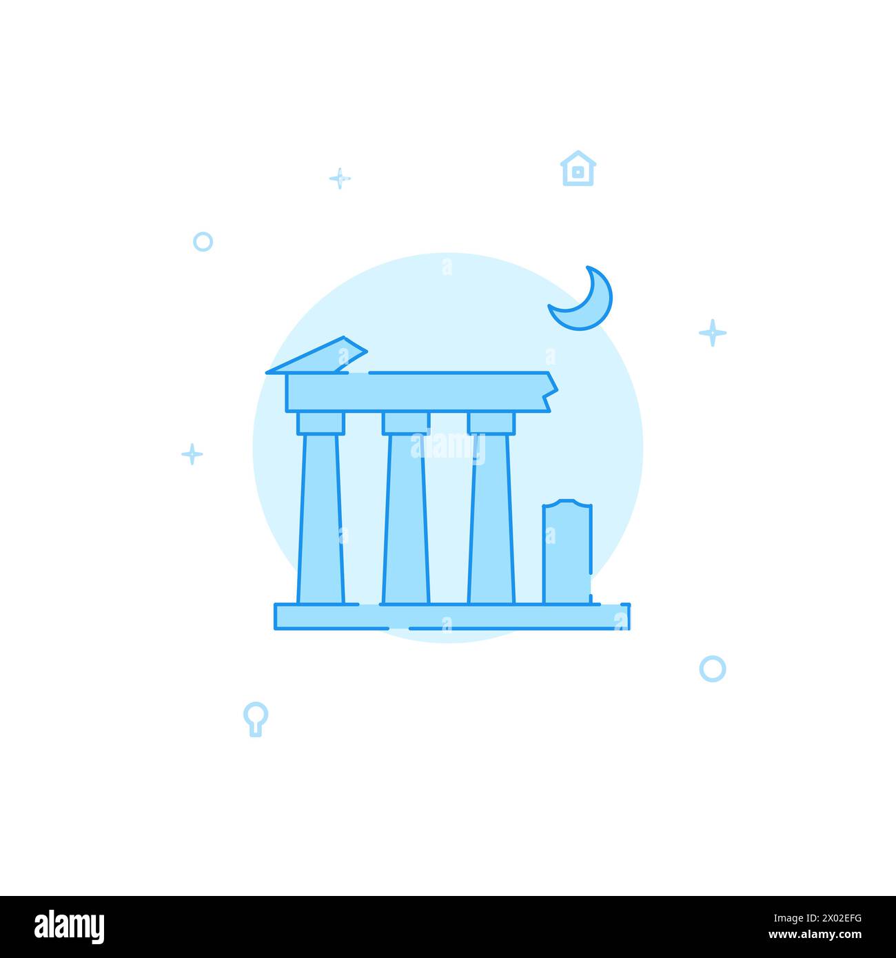 Greek Parthenon vector icon. Flat illustration. Filled line style. Blue ...