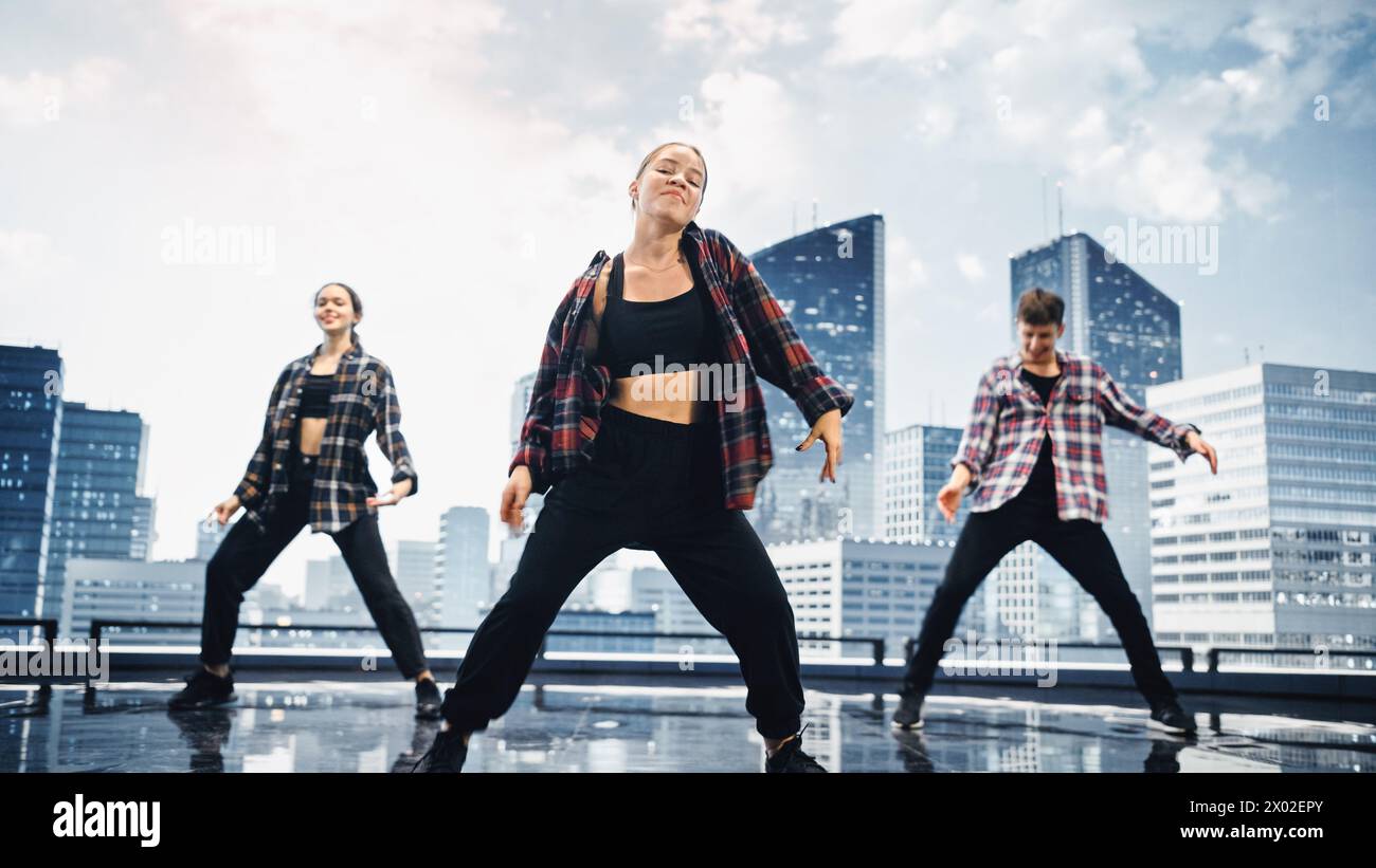 Diverse Group of Three Professional Dancers Performing a Hip Hop Dance ...