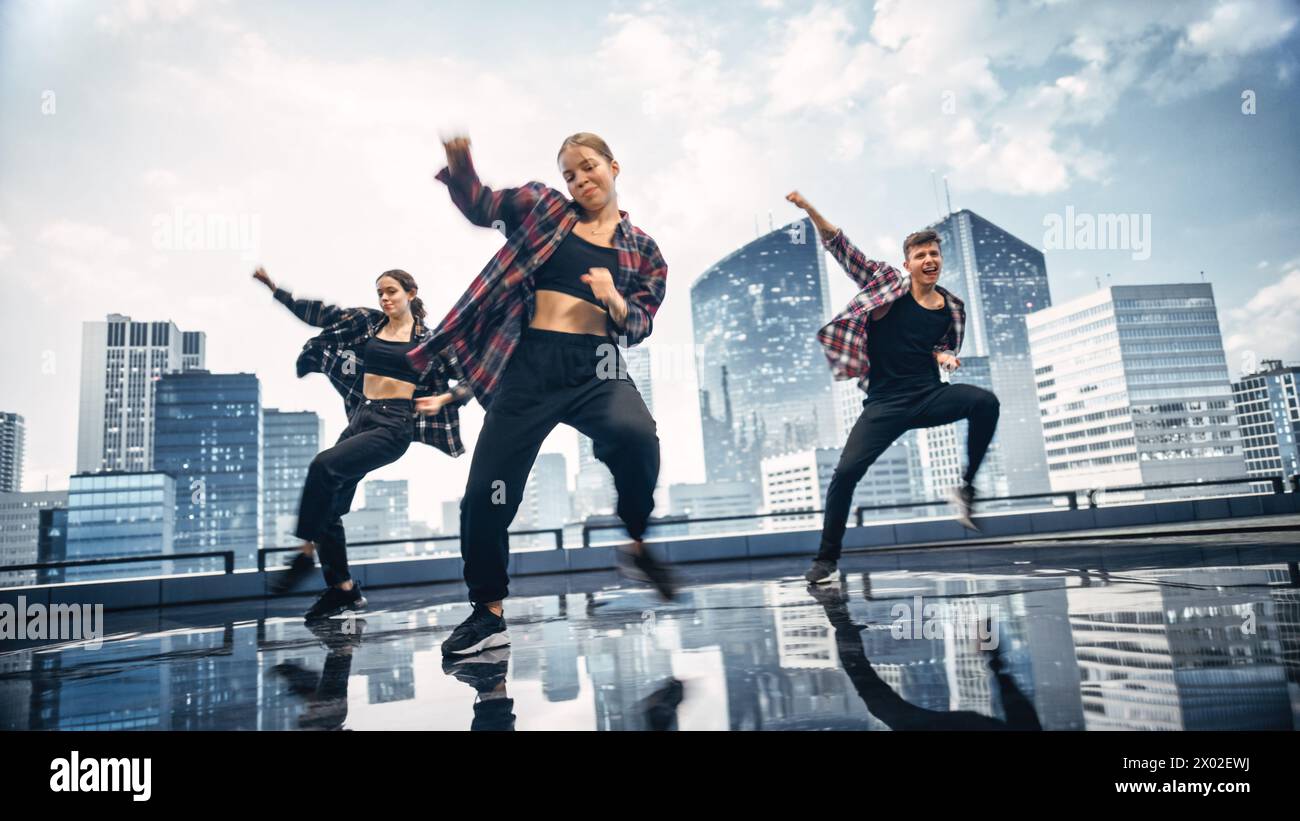 Diverse Group of Three Professional Dancers Performing a Hip Hop Dance ...
