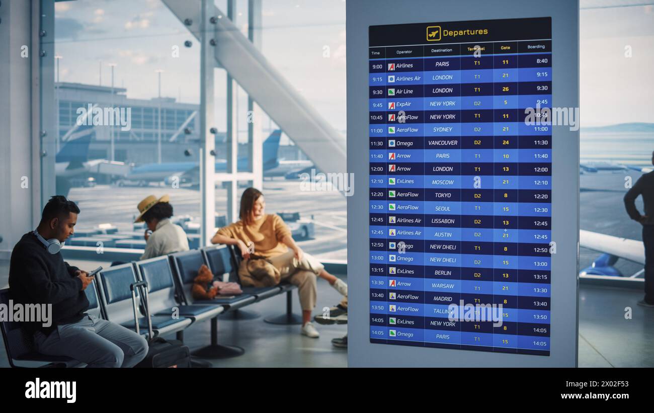 Airport Terminal: Arrival, Departure Information Display Showing all ...