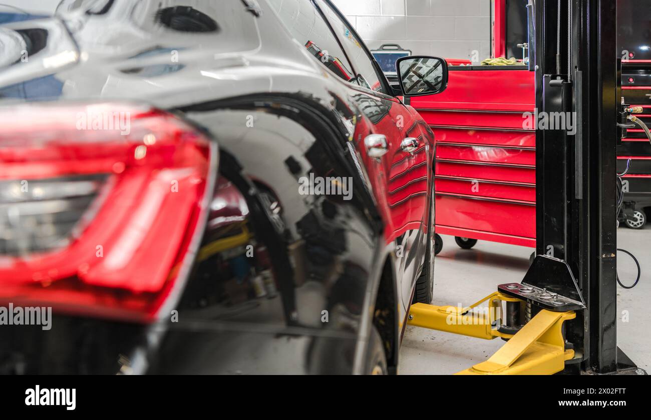 Modern Vehicle Under Maintenance Inside Dealership Service Center Stock ...