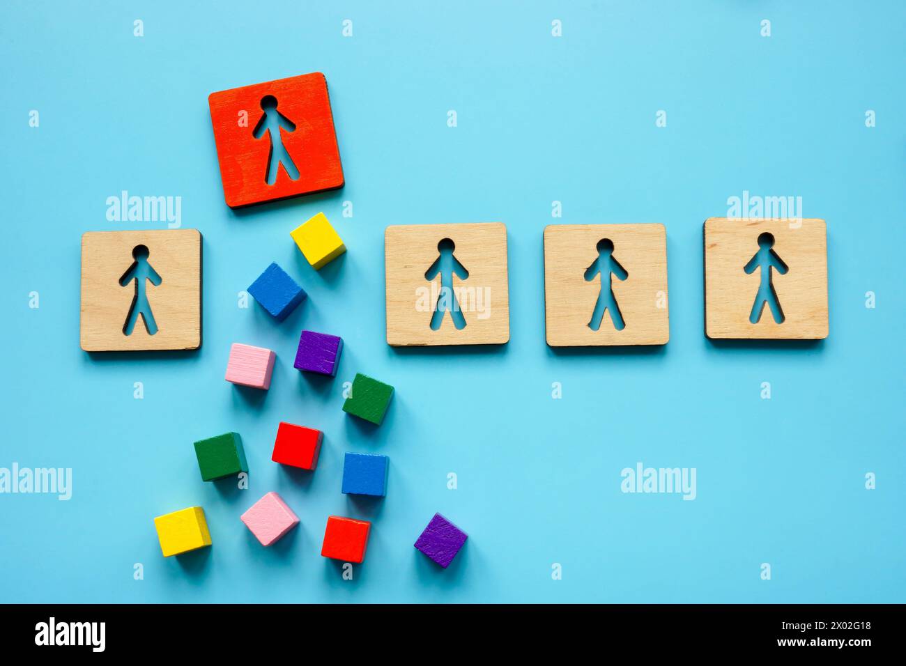 Creativity and success. Rising figure and colored cubes. New ideas ...