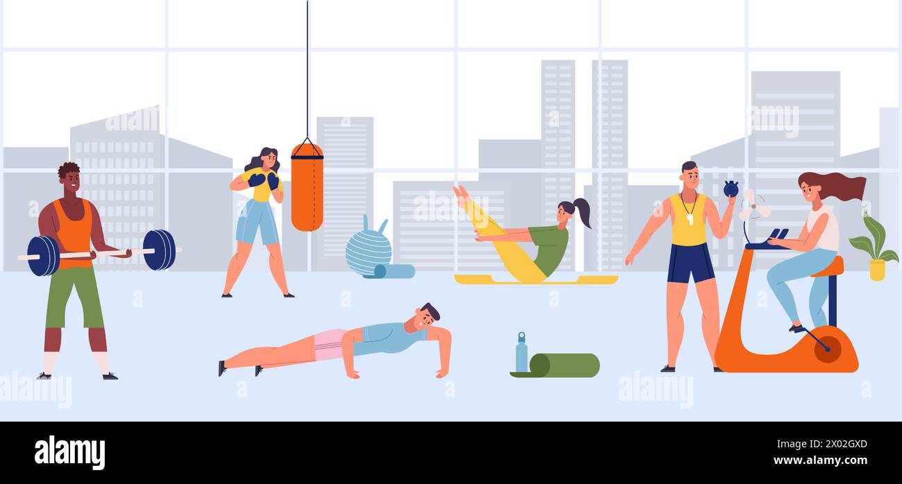 Fitness sport activities in gym, people make yourself strong Stock ...