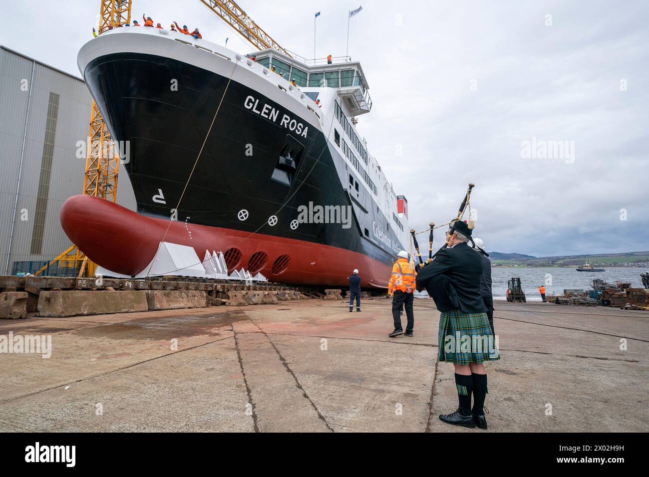 MV Glen Rosa is launched at Ferguson Marine Port Glasgow shipyard, marking the first time the ...