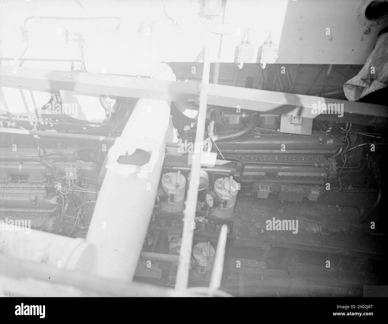 The engine room of a D-class Fairmile motor torpedo boat at Yarmouth on ...